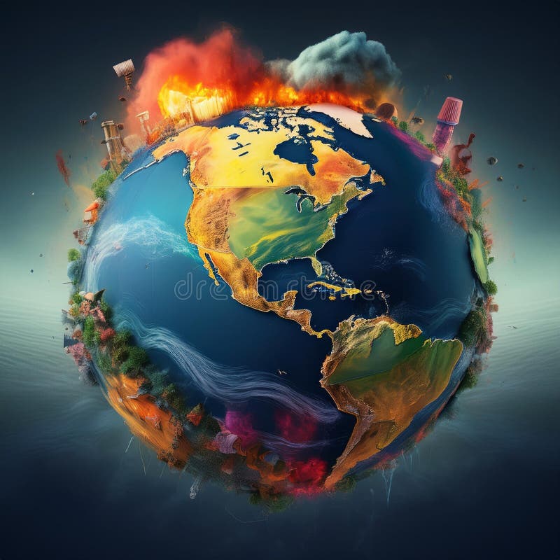 Destroy Earth Pollution and Ecologic Global Warming on Planet Map ...