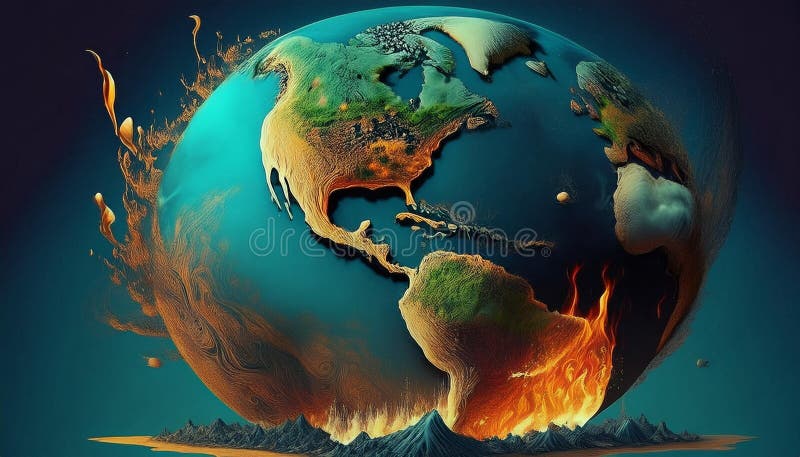 Destroy Earth Pollution and Global Warming on Planet Map Damage Burn ...