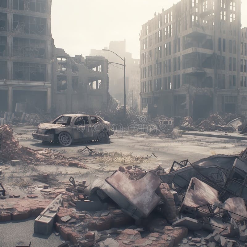 Destroyed Abandoned City Ruins Stock Illustration - Illustration of ...