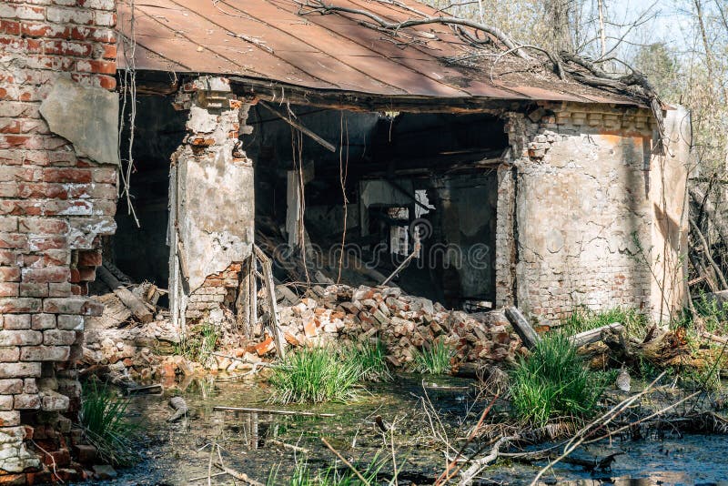 Old Destroyed and Abandoned House is Flooded with Water. Stock Photo ...