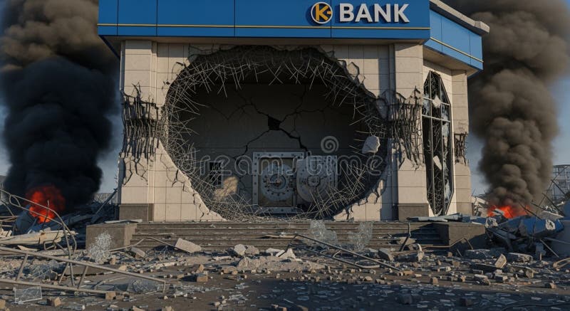 Destroyed Bank Building with Exposed Vault Stock Illustration ...