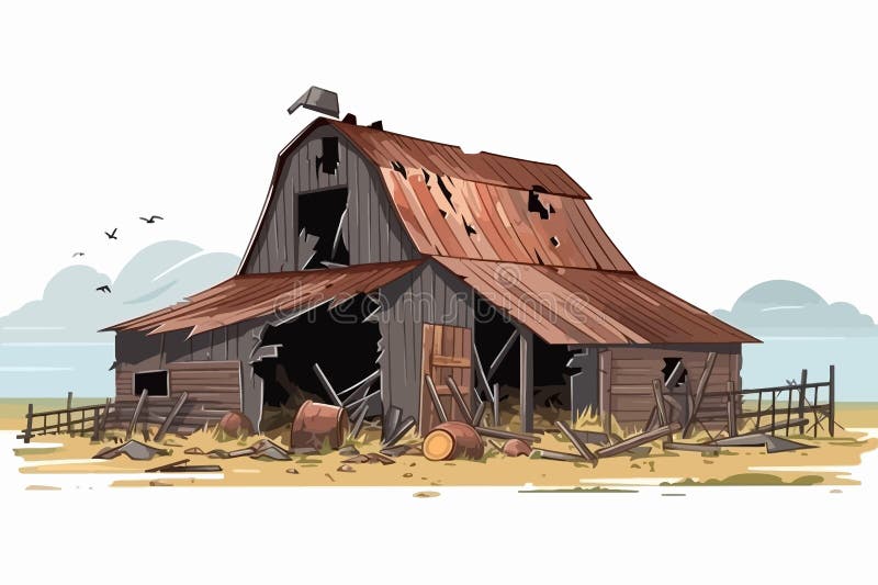 Destroyed Barn Demolished Building Vector Flat Isolated Illustration ...