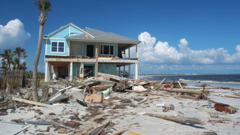 A Destroyed Beachfront House Its Foundation Washed Away by a Powerful ...