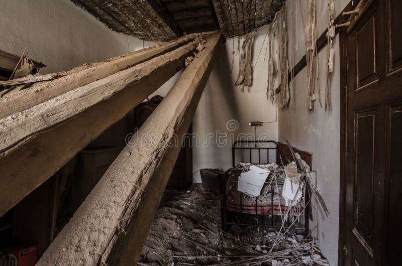Destroyed bedroom in house stock photo. Image of lost - 86120498