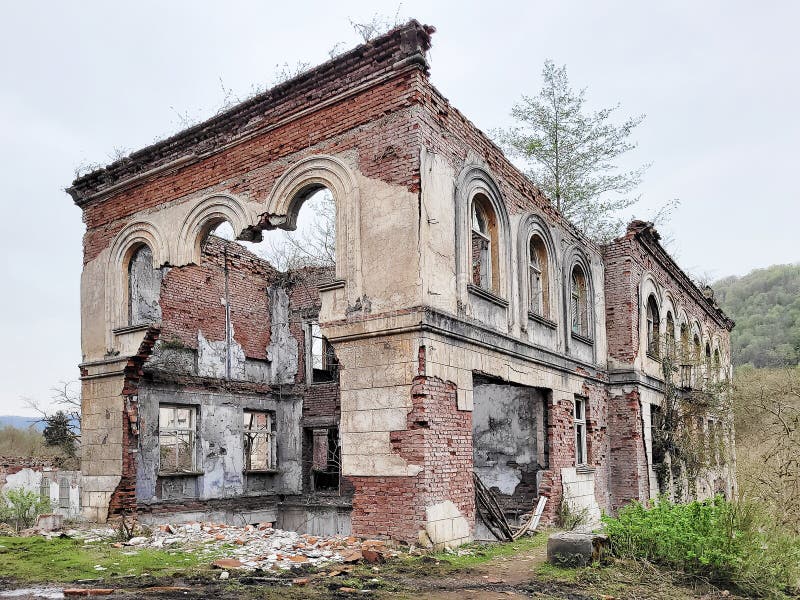 Destroyed Brick House with Arched Openings after the War. Stock Photo ...