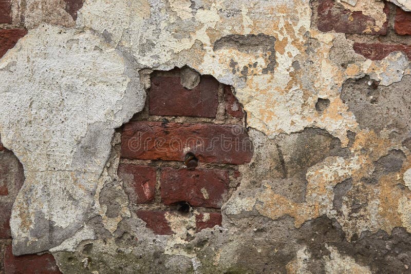 Destroyed Brick Wall with Fallen Off Plaster Stock Image - Image of ...