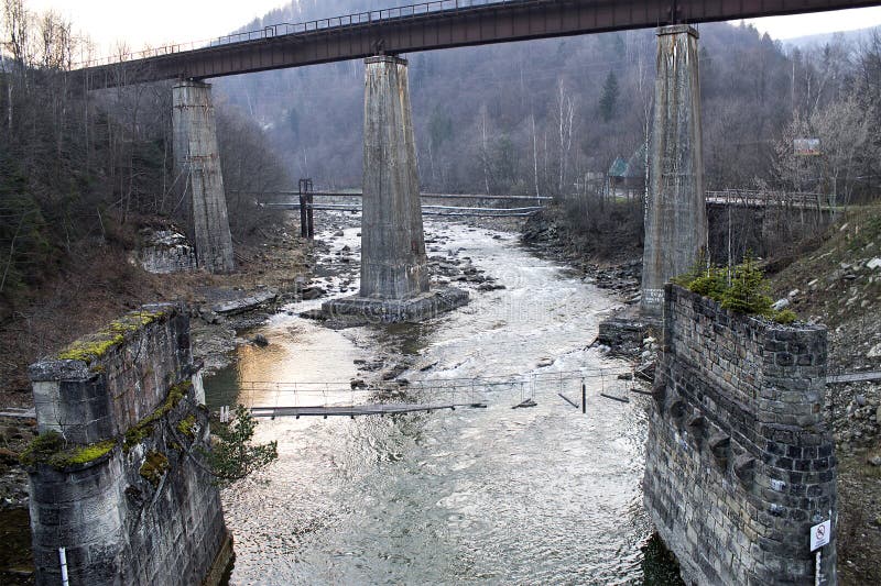 The Destroyed Bridge And River Are Prut Stock Image - Image of road ...