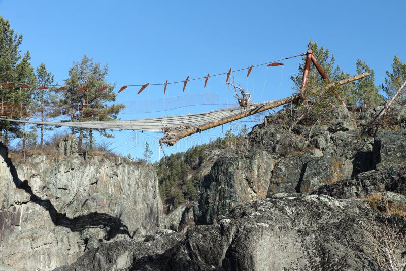 The Destroyed Bridge among Mountains Stock Photo - Image of landscape ...