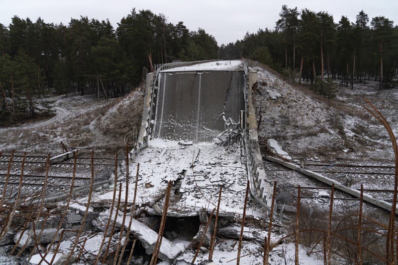 The Destroyed Bridge Over the Railway Track, As a Result of Military ...