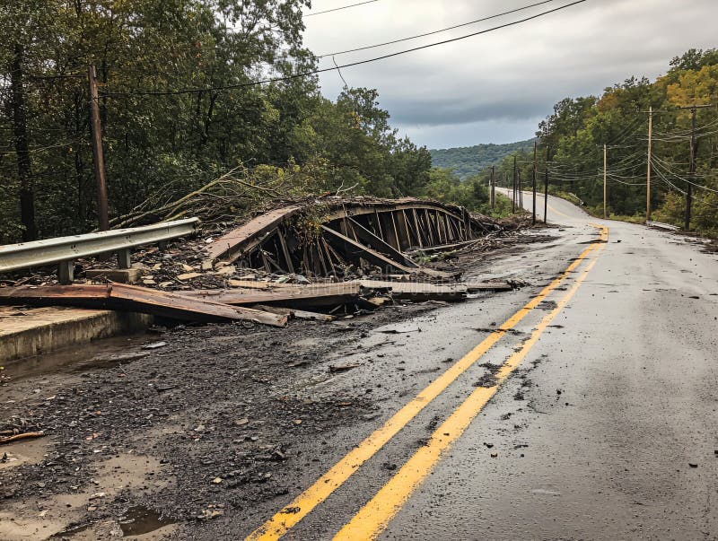 Destroyed Bridge after Storm Damage Road Destruction High Quality Image ...
