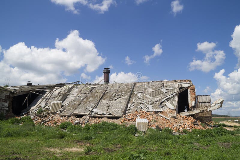 Destroyed Building on a Background of Blue Sky Stock Image - Image of ...