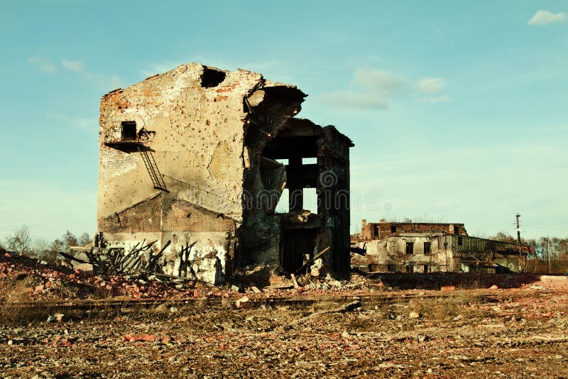 Completely Destroyed Brick Building Stock Photo - Image of industry ...