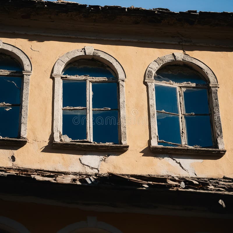 Destroyed Building with Broken Windows. Generative AI Stock ...