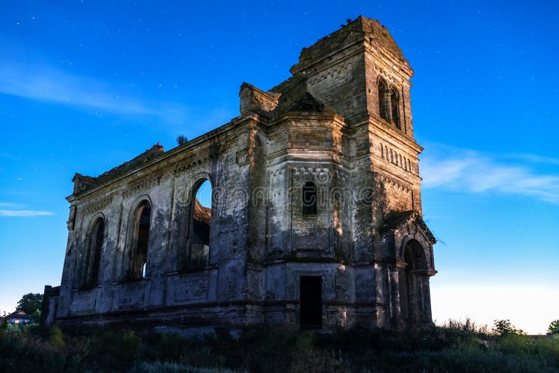 Destroyed Building of the Catholic Cathedral at Night. a Sad Sight ...