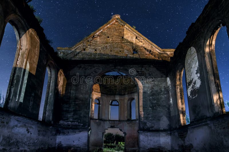 Destroyed Building of the Catholic Cathedral at Night. a Sad Sight ...