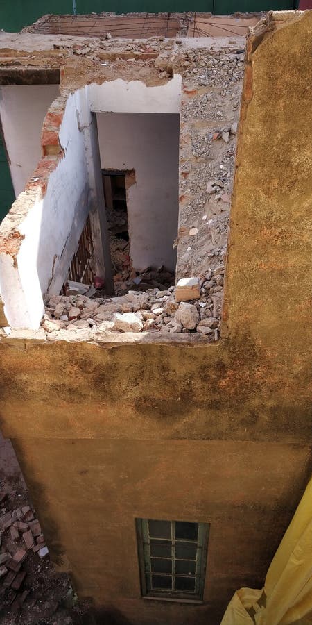 Destroyed Building Debris stock photo. Image of building - 174786708