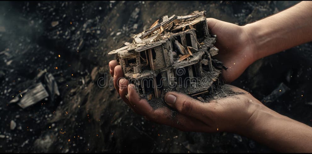 Destroyed Building in the Hands of a Man Stock Illustration ...