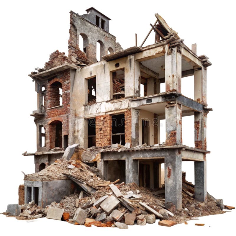 Destroyed Building Isolated on White Background Stock Illustration ...