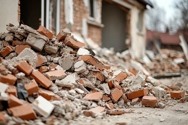 Destroyed Building with Rubble and Broken Bricks Stock Illustration ...