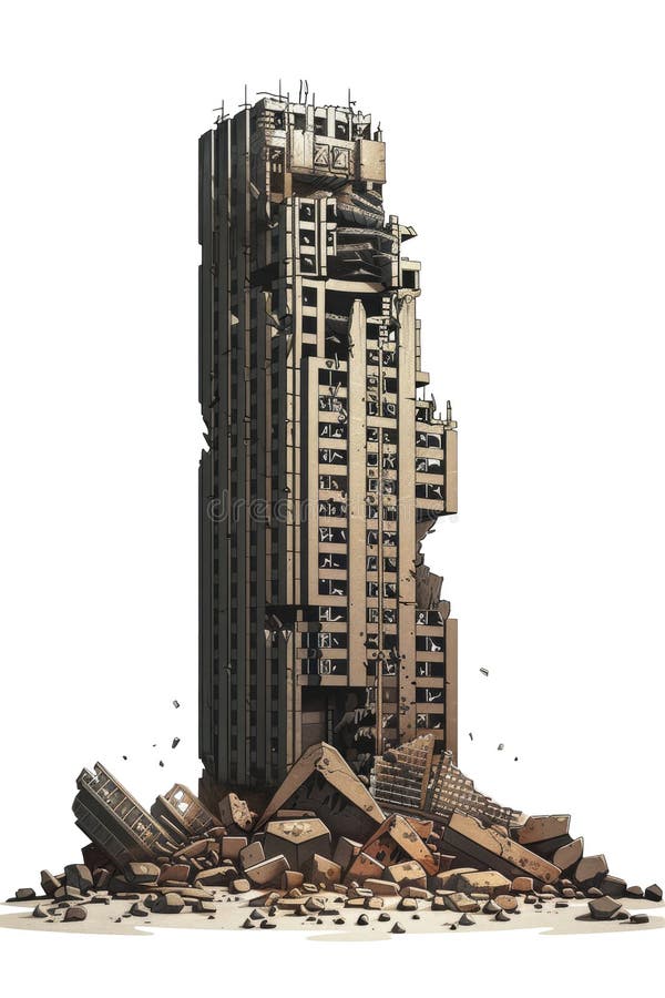 Destroyed Building with Rubble. Post-Apocalyptic Scene or Urban Decay ...