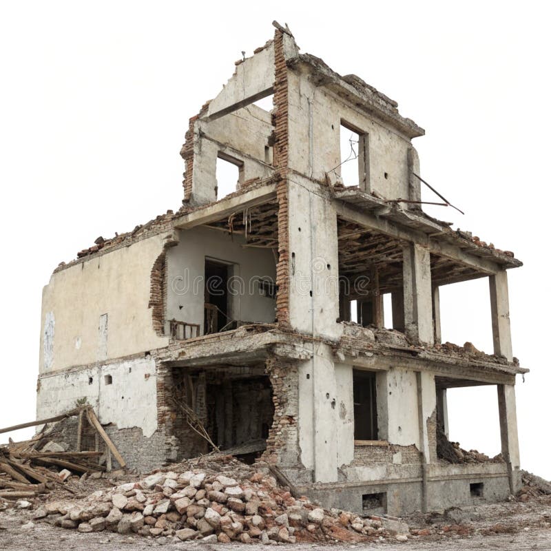 Destroyed Building Set Isolated on White Background Stock Illustration ...