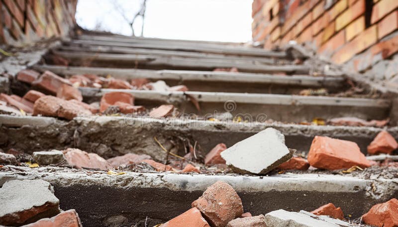 Destroyed Building, Wall with Bricks and Broken Pieces of Concrete ...