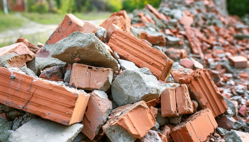 Destroyed Building, Wall with Bricks and Broken Pieces of Concrete ...