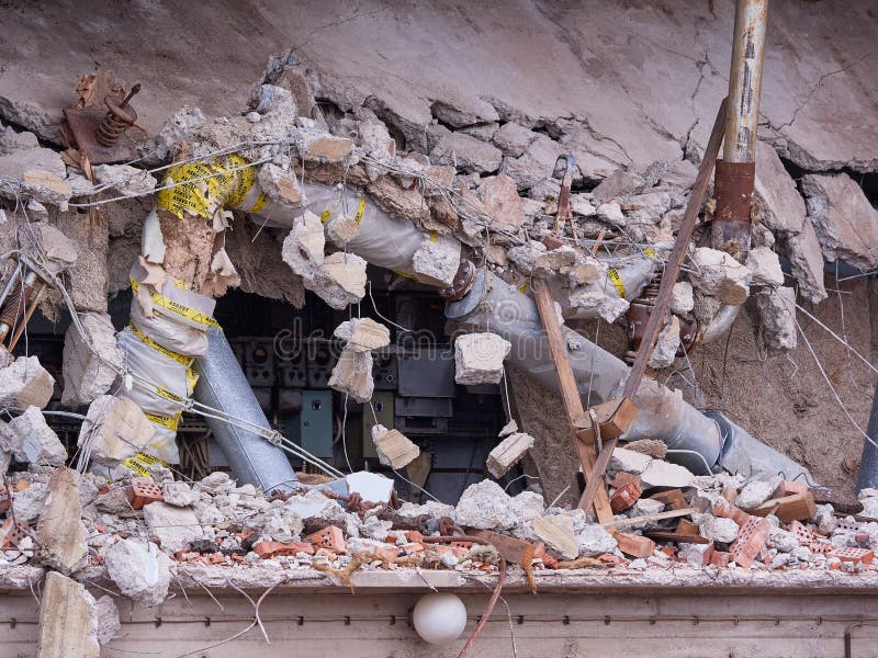 Debris Of A Demolished Wall, Demolition Junk, Steel Structure, B Stock ...