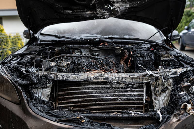 Burnt out car engine stock photo. Image of junkyard - 180786506