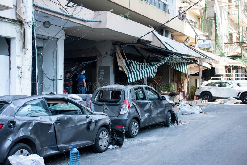 Destroyed Car in the Streets of Beirut after an Explosion Editorial ...