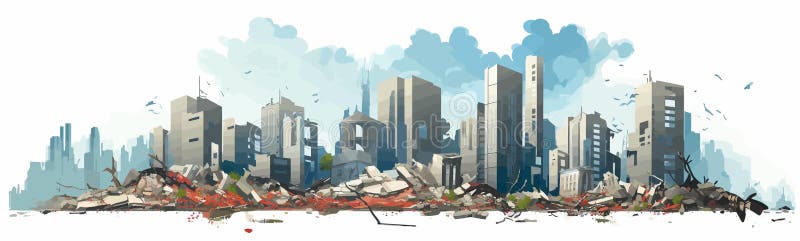 Destroyed City Demolished Buildings Vector Flat Isolated Illustration ...