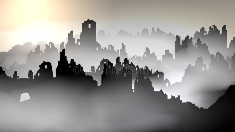 Destroyed City Skyline Drawing