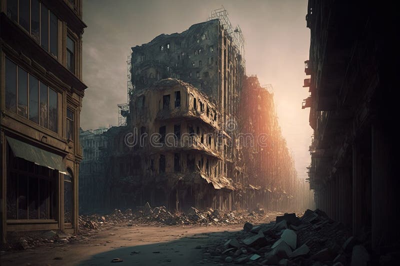 Destroyed City, Post-apocalyptic, War Zone Stock Illustration ...