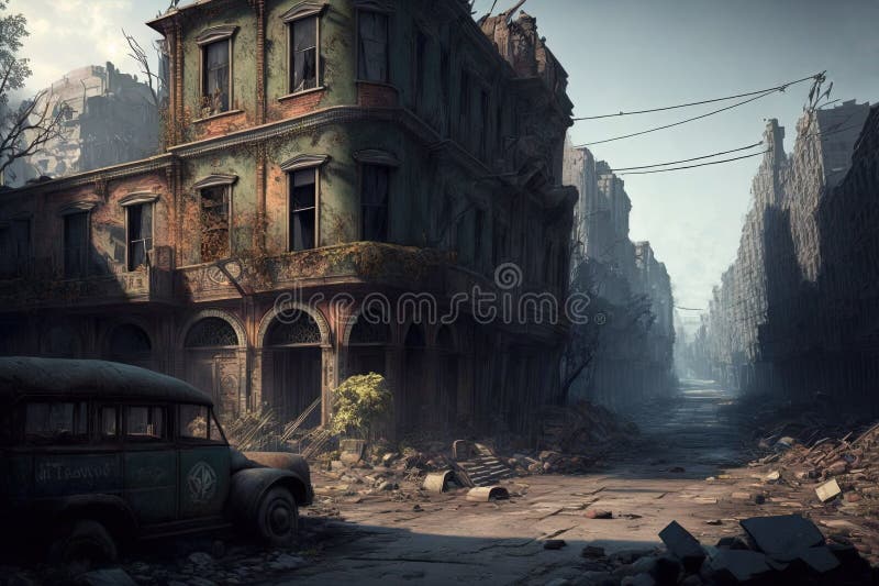 Destroyed City, Post-apocalyptic, War Zone Stock Illustration ...