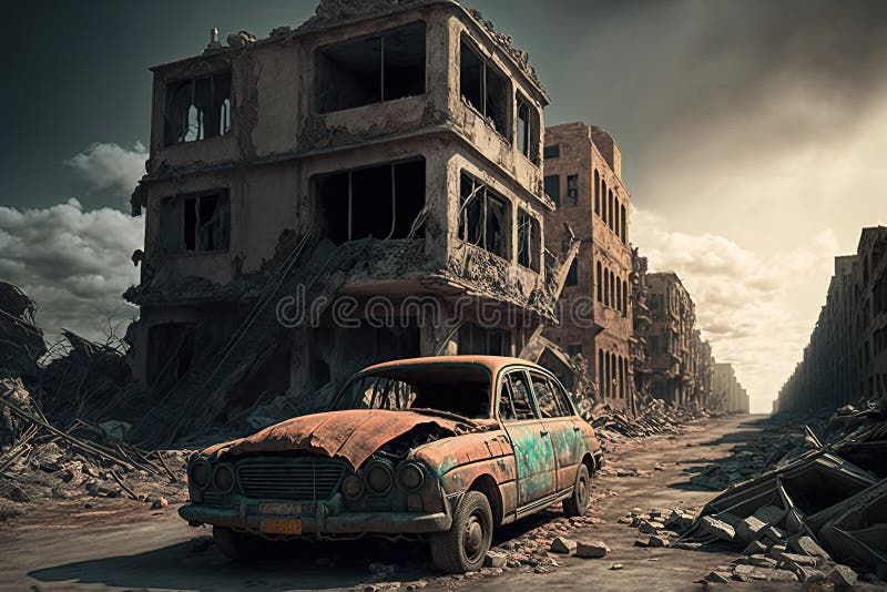 Destroyed City, Post-apocalyptic, War Zone Stock Illustration ...