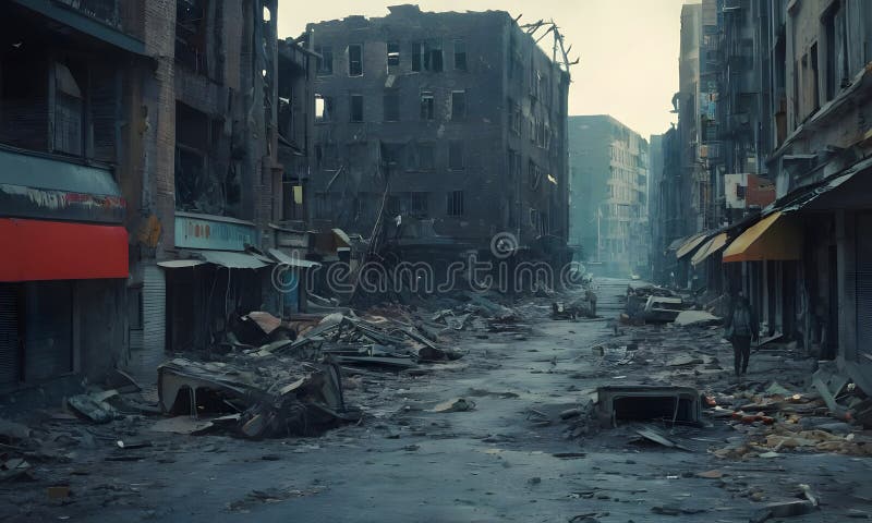 Destroyed City Streets after War and Nuclear Explosion. Stock Image ...