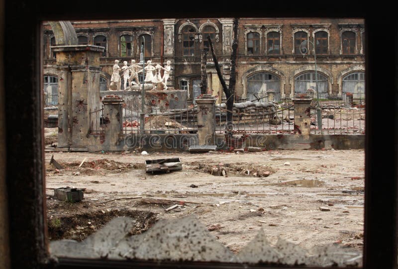 Destroyed City Views a Basement Window Stock Photo - Image of basement ...