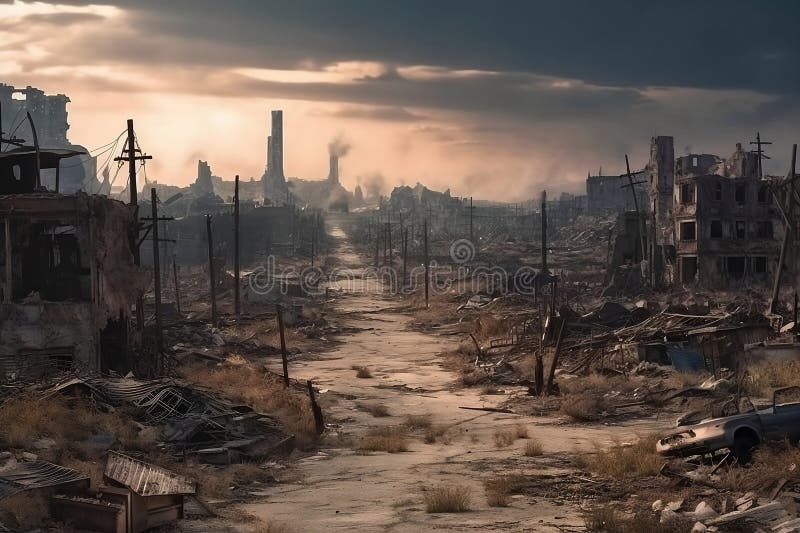 A Destroyed City during the War. Generative AI. Stock Illustration ...