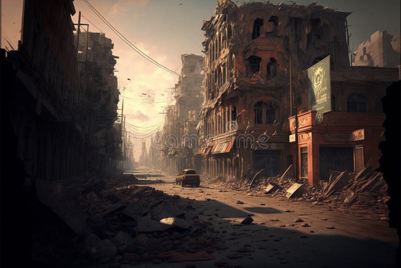 Destroyed city, war zone stock illustration. Illustration of ...