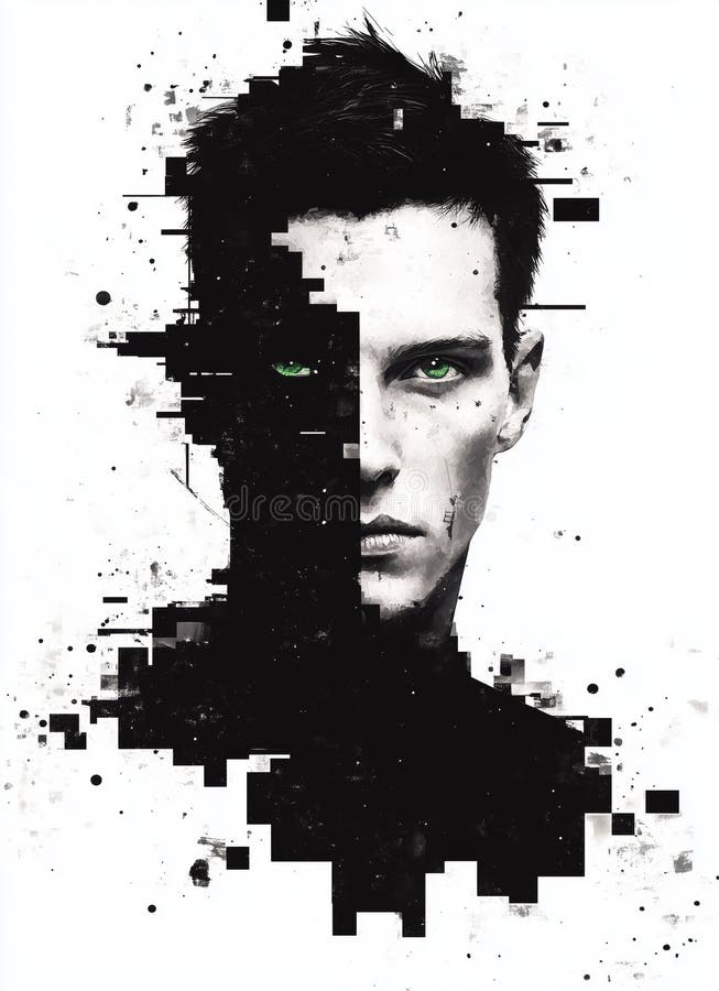 The Destroyed Code is a Digital Portrait of a Man Stock Illustration ...