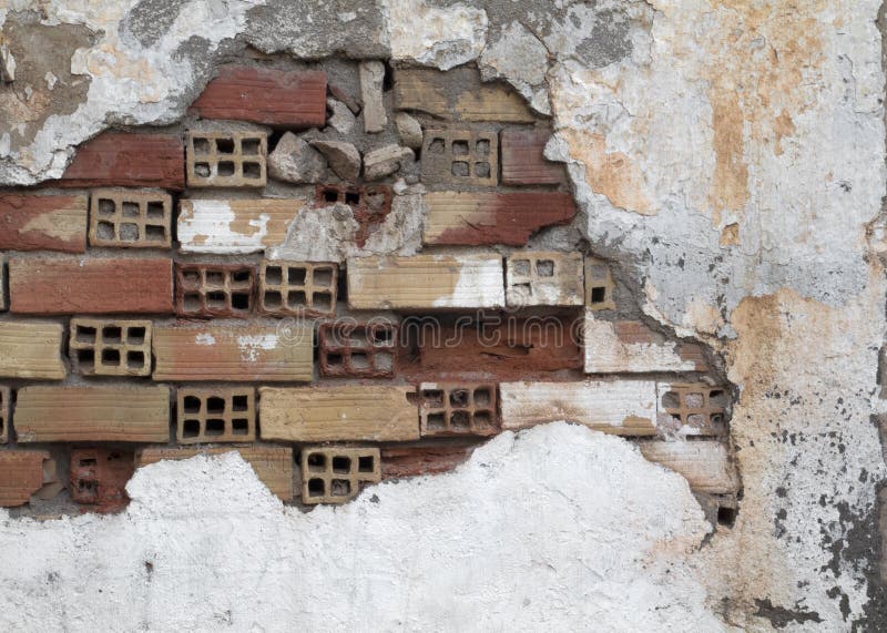 Destroyed Concrete and Brick Wall Stock Photo - Image of rustic ...