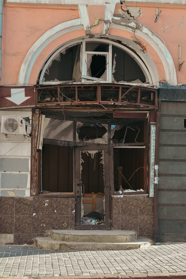 Destroyed Doors and Broken Windows in the Building Stock Image - Image ...