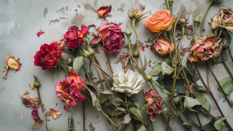 Assorted Roses in Various Stages of Decay Stock Photo - Image of garden ...
