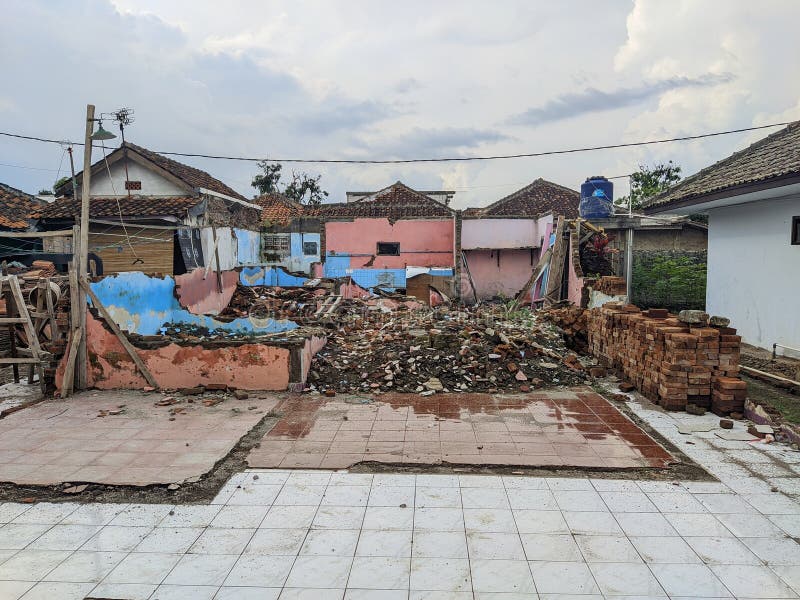 A Destroyed House Being Repaired Stock Photo - Image of building ...