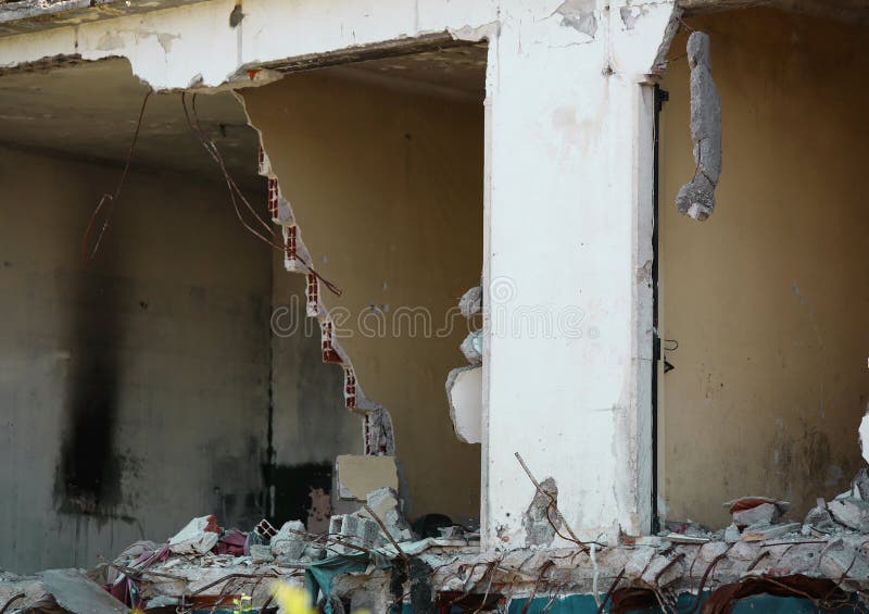 Destroyed House after the Collapse of the Walls Stock Image - Image of ...