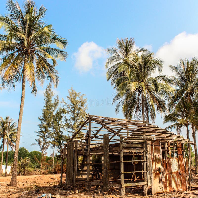 Destroyed Home at Coast , Wooden Hut Ruin / Destroyed House Made of ...