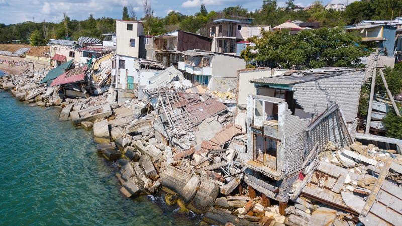 The Destroyed House after the Earthquake on the Seashore Stock Photo ...