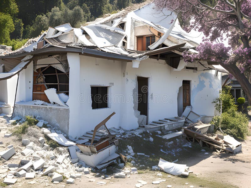 Destroyed House on the Earthquake, Tsunami Attack Stock Illustration ...