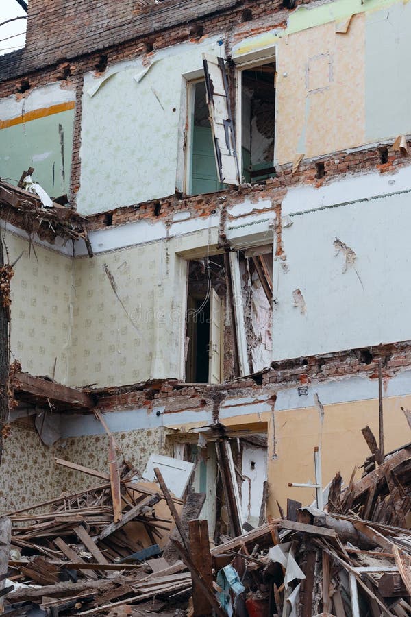 Destroyed House Empty Windows after the Earthquake, a View from Inside ...