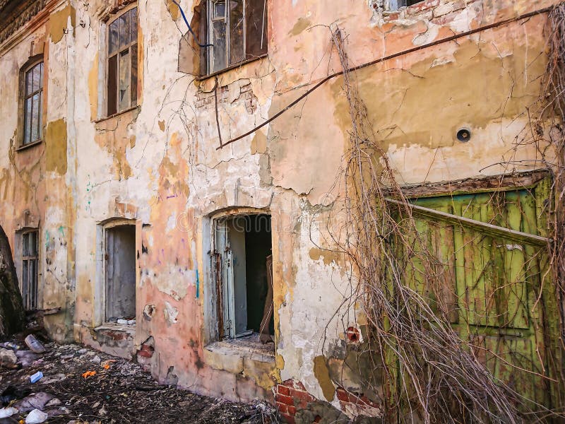 Destroyed House after a Fire. Old Brick Building with Windows Stock ...